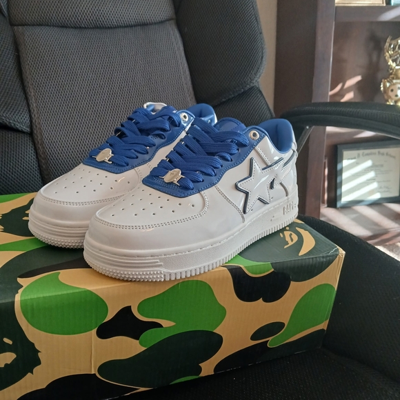 Bape | Shoes | Bape Kids White And Blue Sneakers With Star Design ...